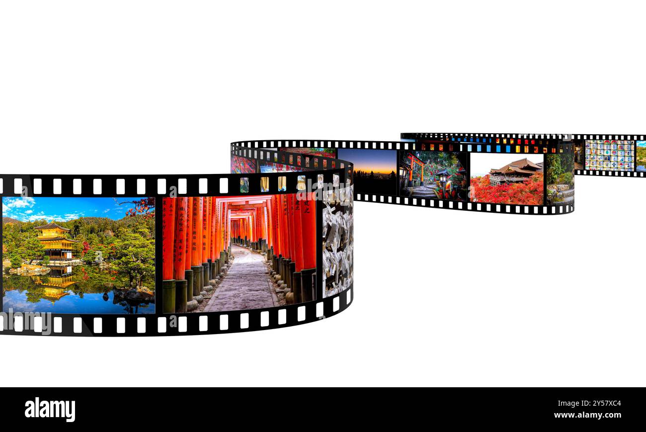 Curved film strip showing different pictures japan transparent ...