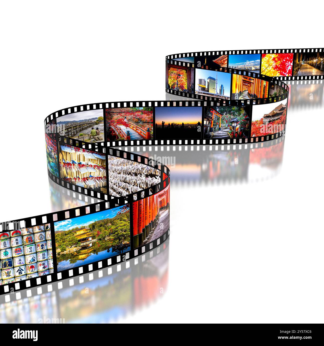 Film strip white surface showing different pictures japan Stock Photo ...