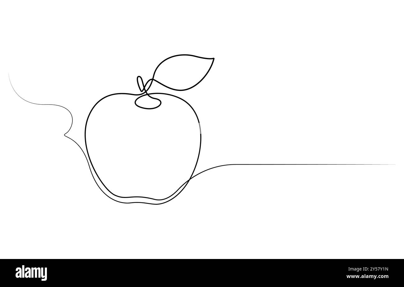 A simple continuous line drawing of an apple on a uniform white ...