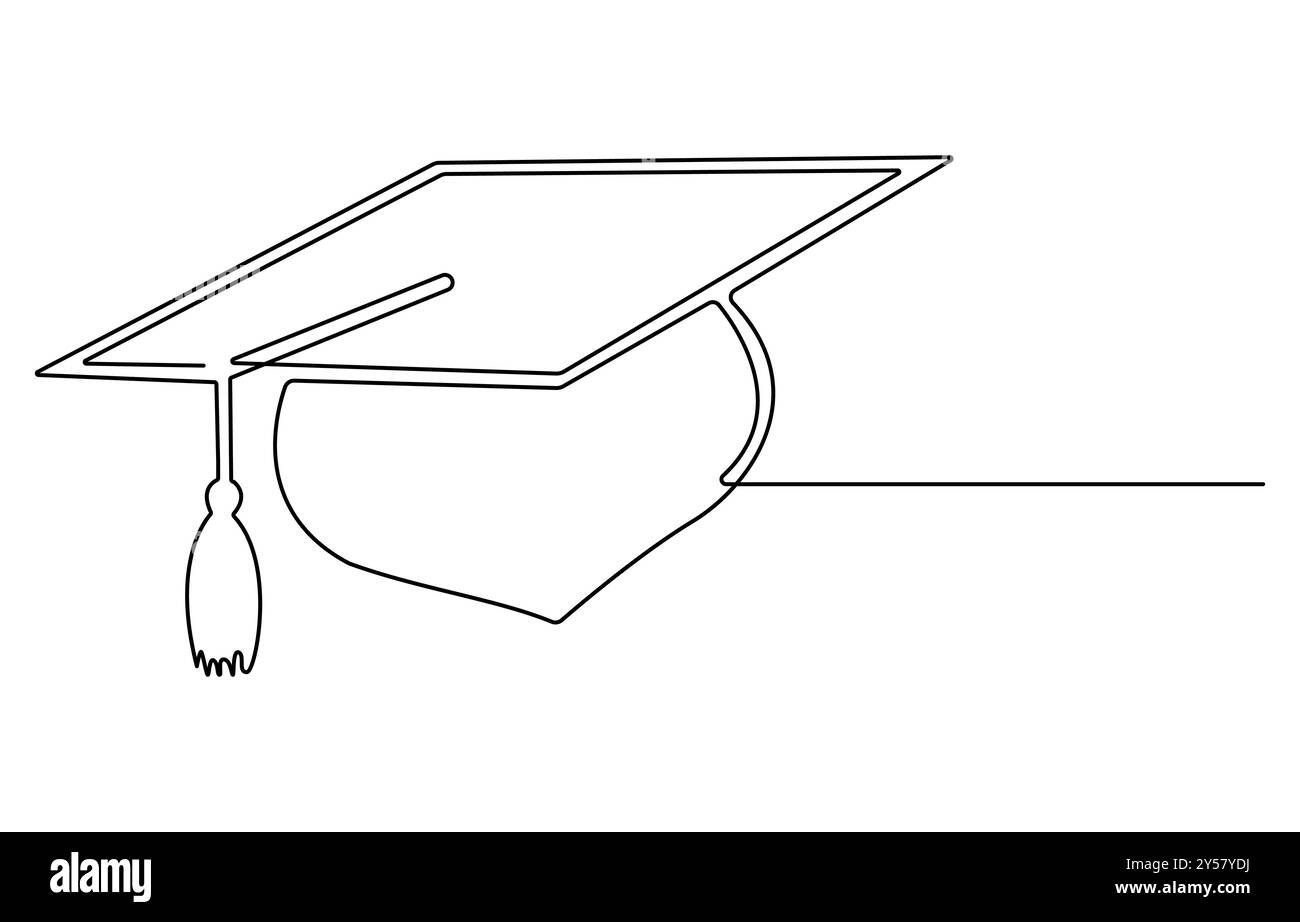 Continuous cap one line art drawing of graduation hat concept outline ...