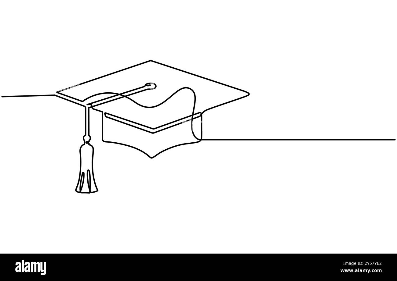 Continuous cap one line art drawing of graduation hat concept outline ...