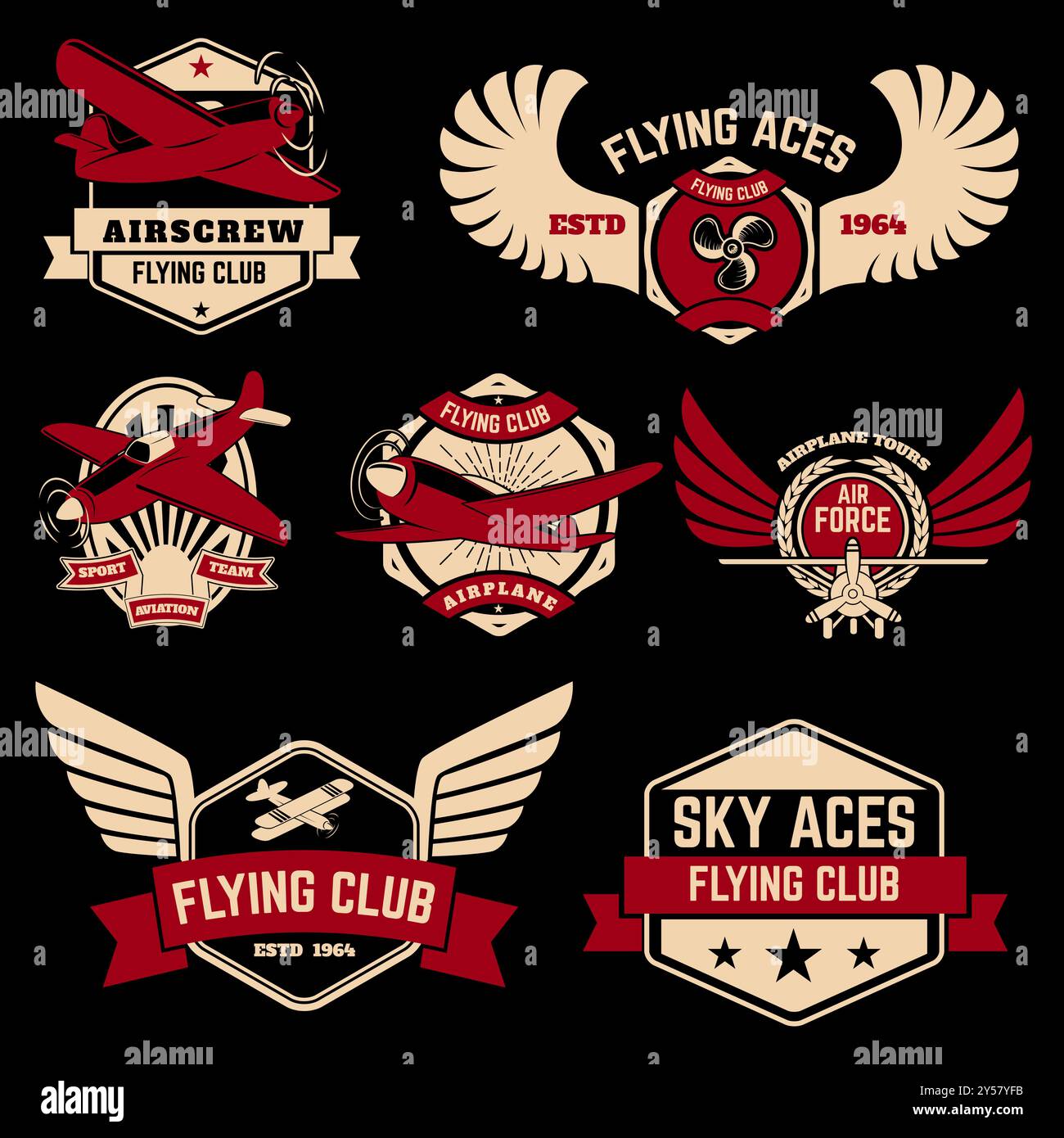 Set of flying club labels and emblems on grunge background. Design ...