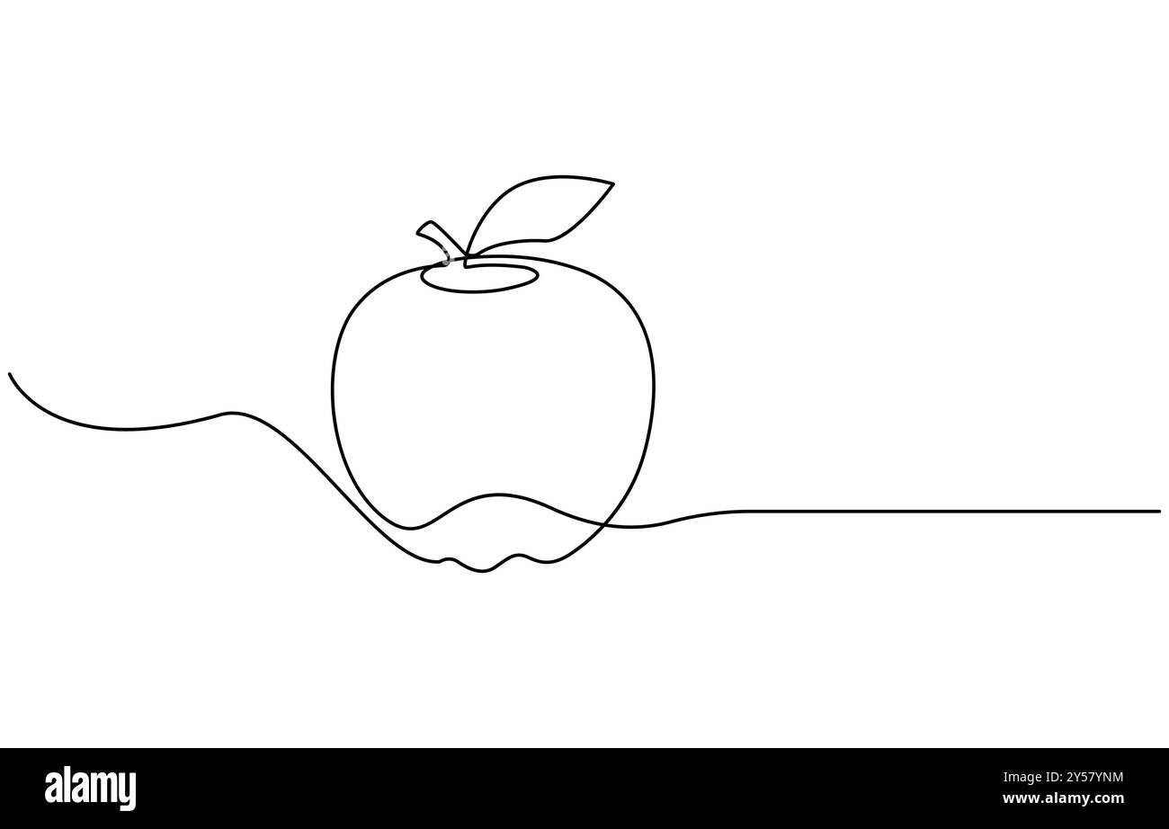A simple continuous line drawing of an apple on a uniform white ...