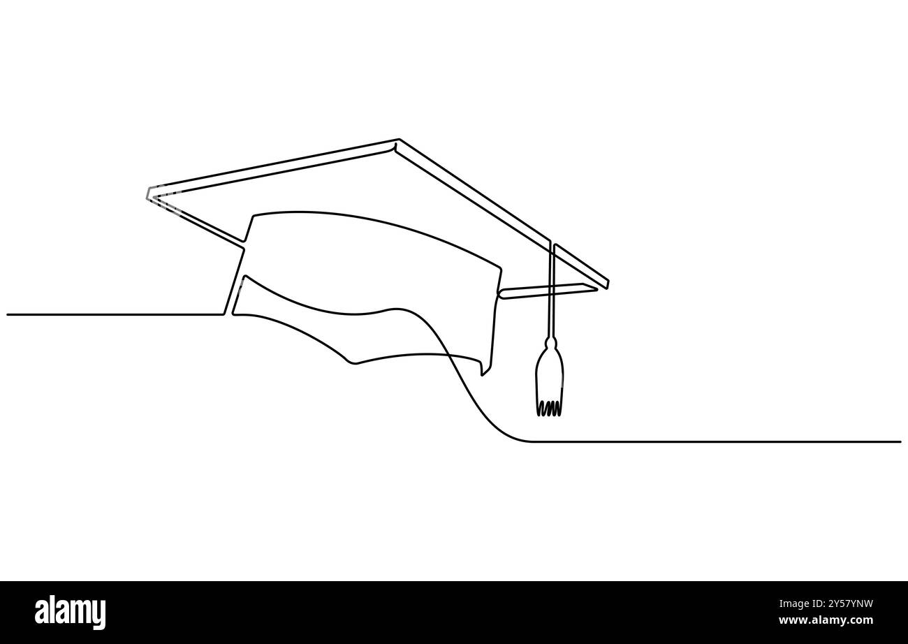 Continuous cap one line art drawing of graduation hat concept outline ...