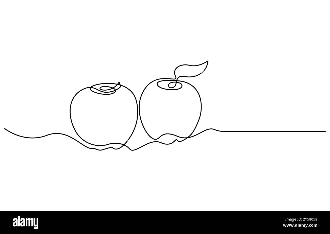 A simple continuous line drawing of an apple on a uniform white ...