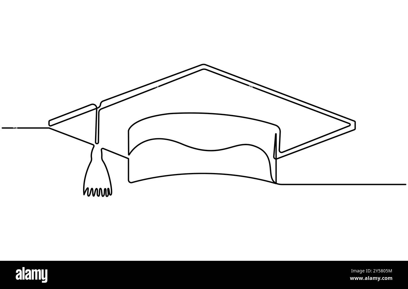 Continuous cap one line art drawing of graduation hat concept outline ...
