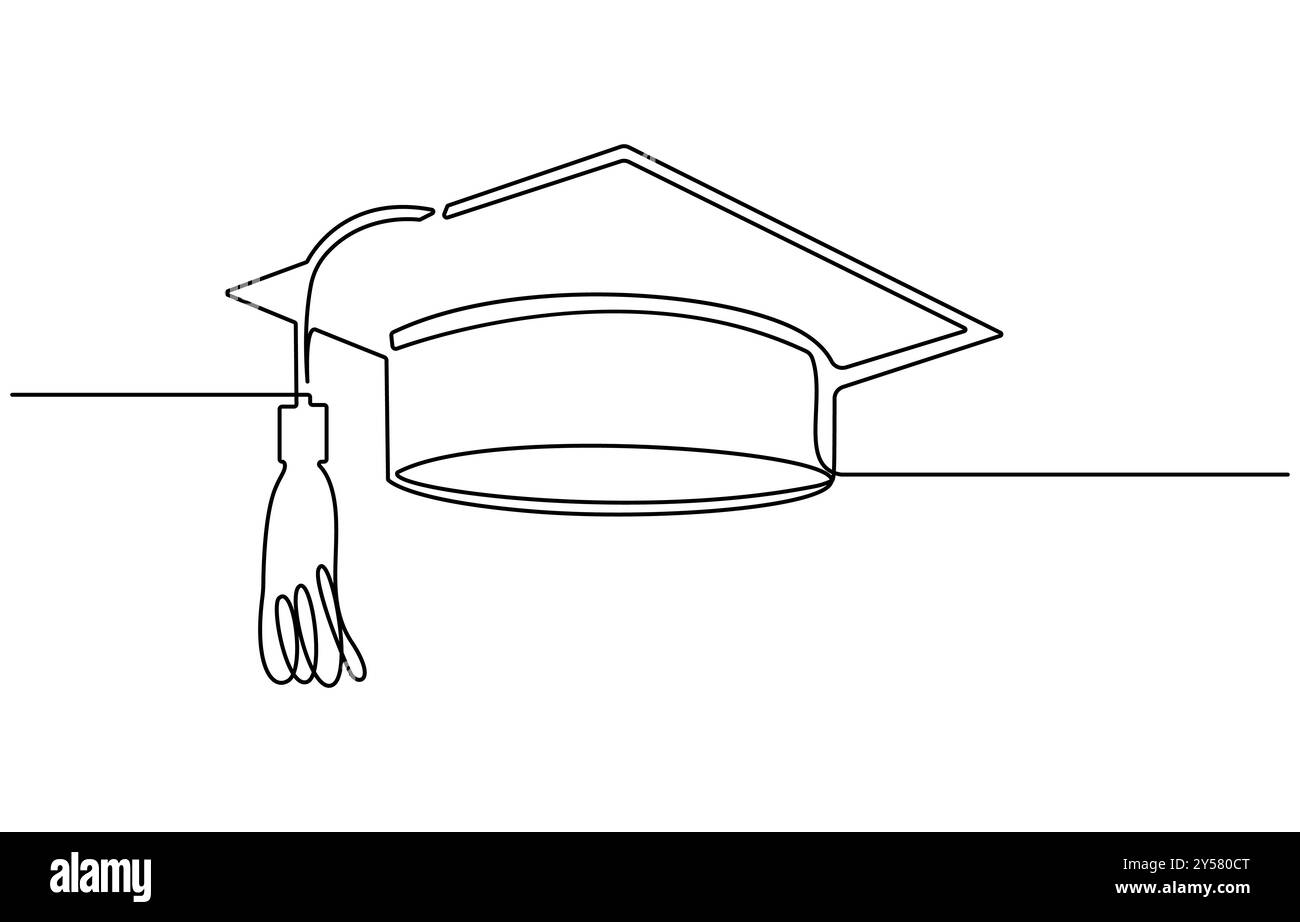Continuous cap one line art drawing of graduation hat concept outline ...
