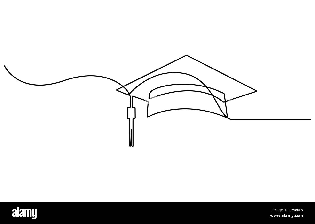 Continuous cap one line art drawing of graduation hat concept outline ...