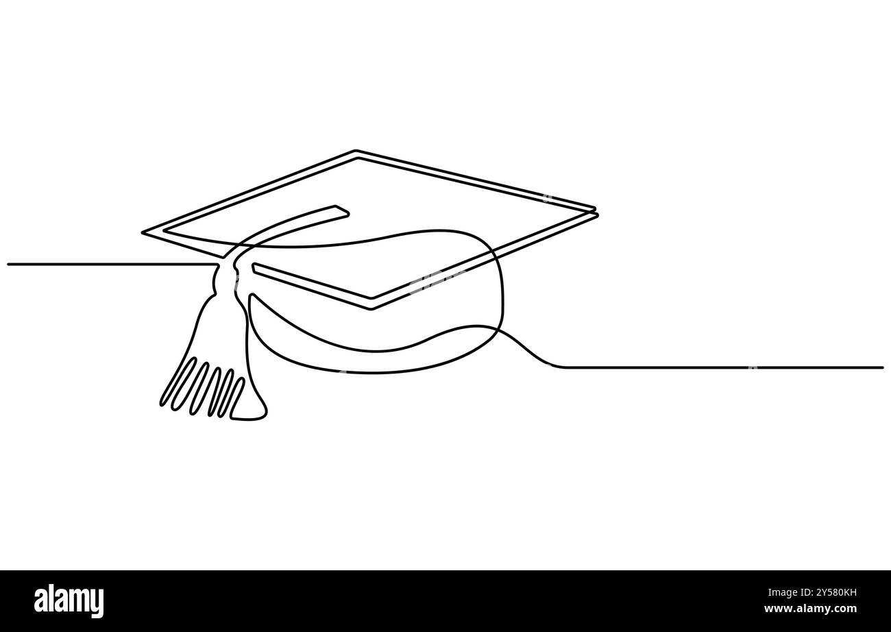 Continuous cap one line art drawing of graduation hat concept outline ...