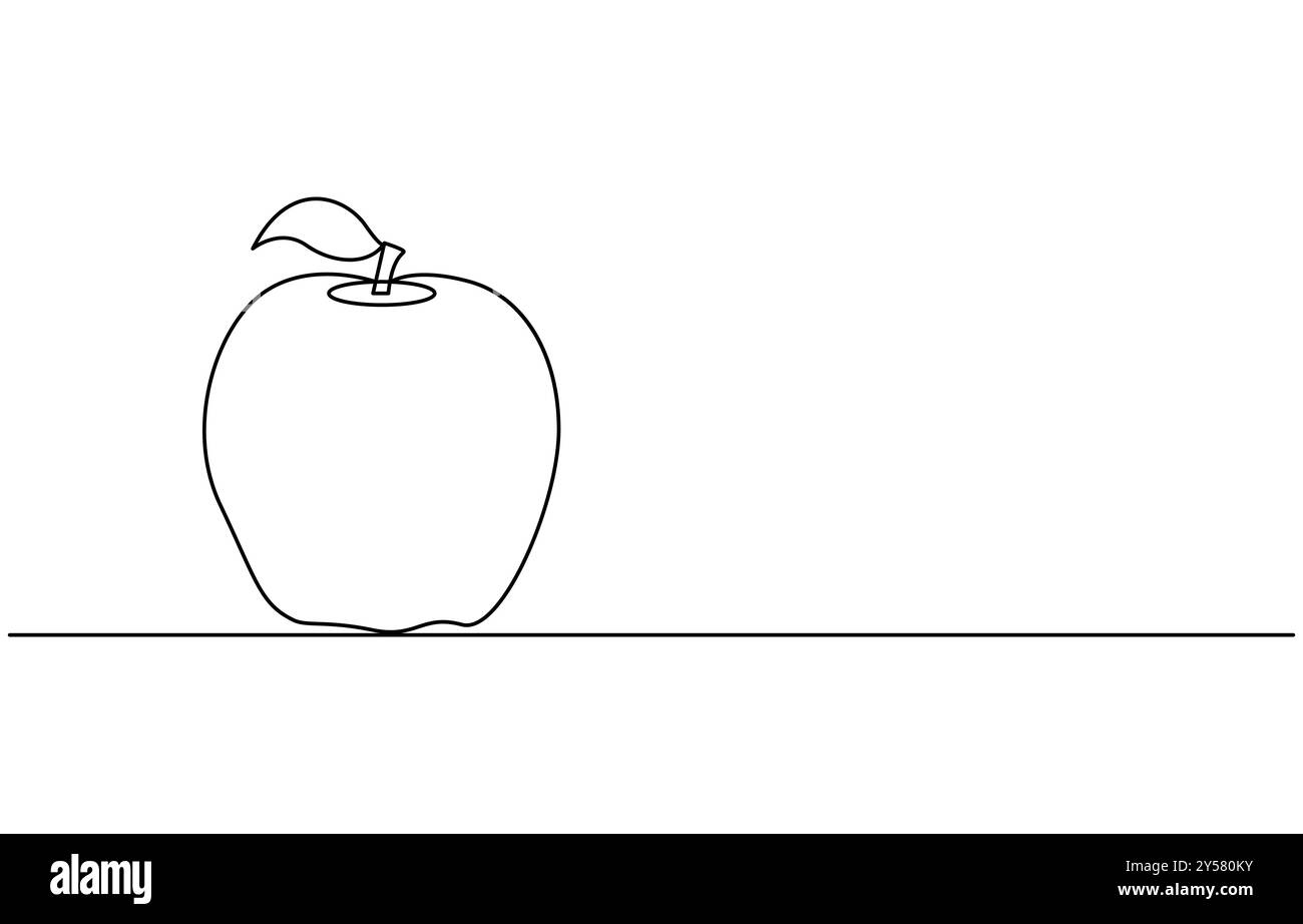 A simple continuous line drawing of an apple on a uniform white ...