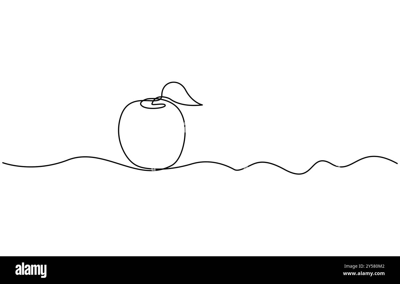 A simple continuous line drawing of an apple on a uniform white ...