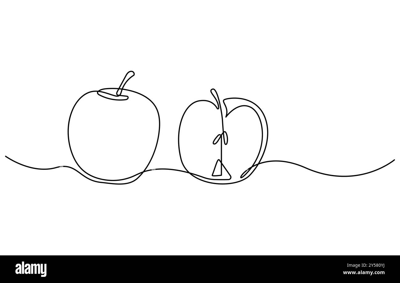 A simple continuous line drawing of an apple on a uniform white ...