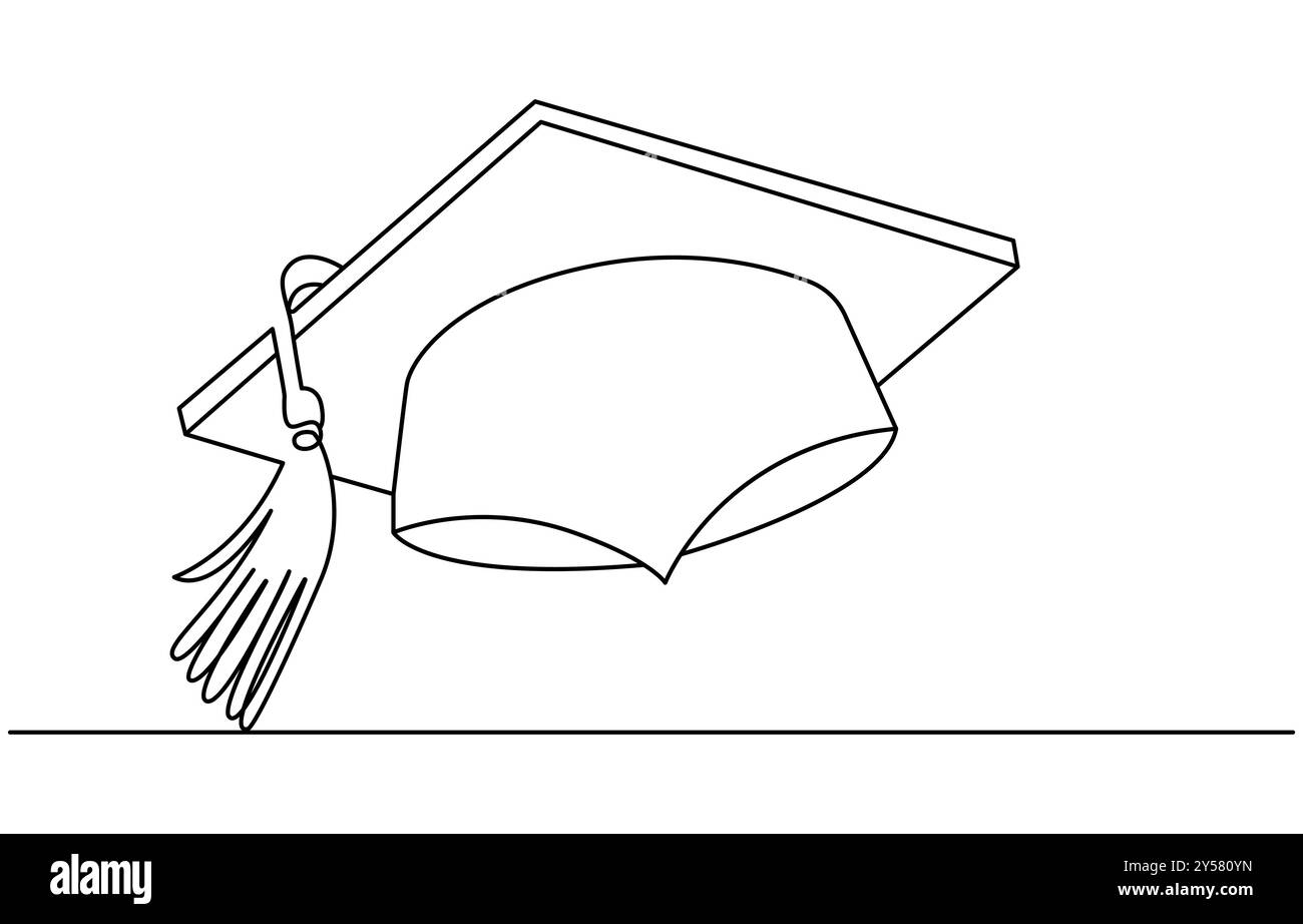 Continuous cap one line art drawing of graduation hat concept outline ...