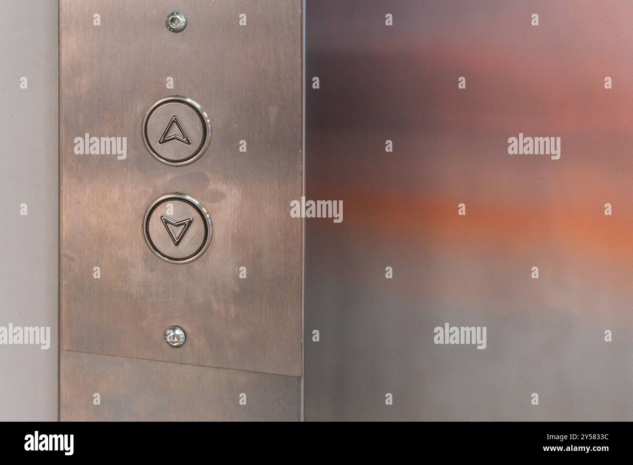 Elevator control panel. Up and down buttons on the steel surface. High quality photo Stock Photo ...