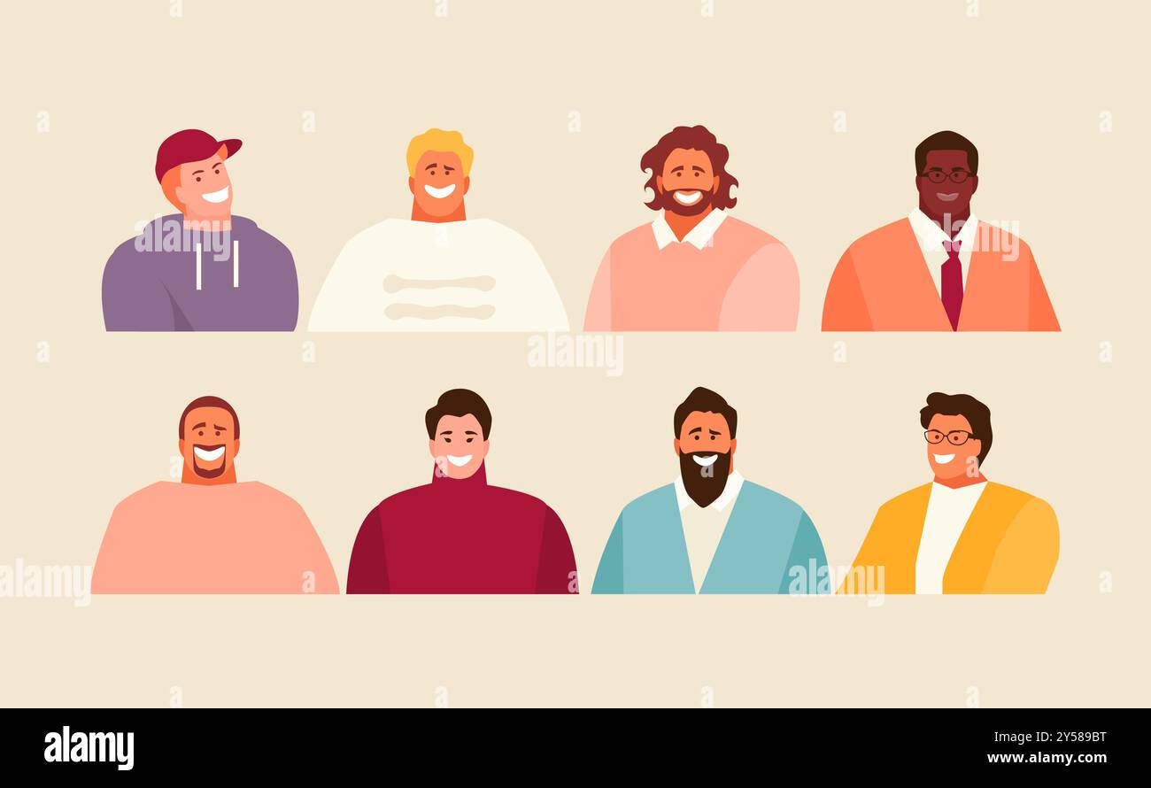 Collection of modern men avatars. Men of different appearance and ...