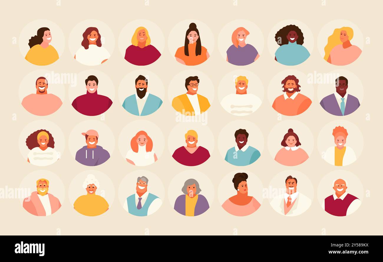 Set of Modern people avatars of different ages and nationalities. Men ...