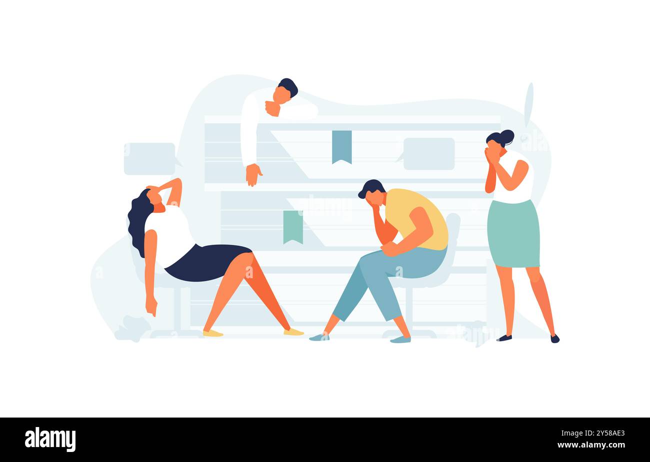 Tired business people with emotional burnout. Overtime and fatigue vector illustration Stock ...
