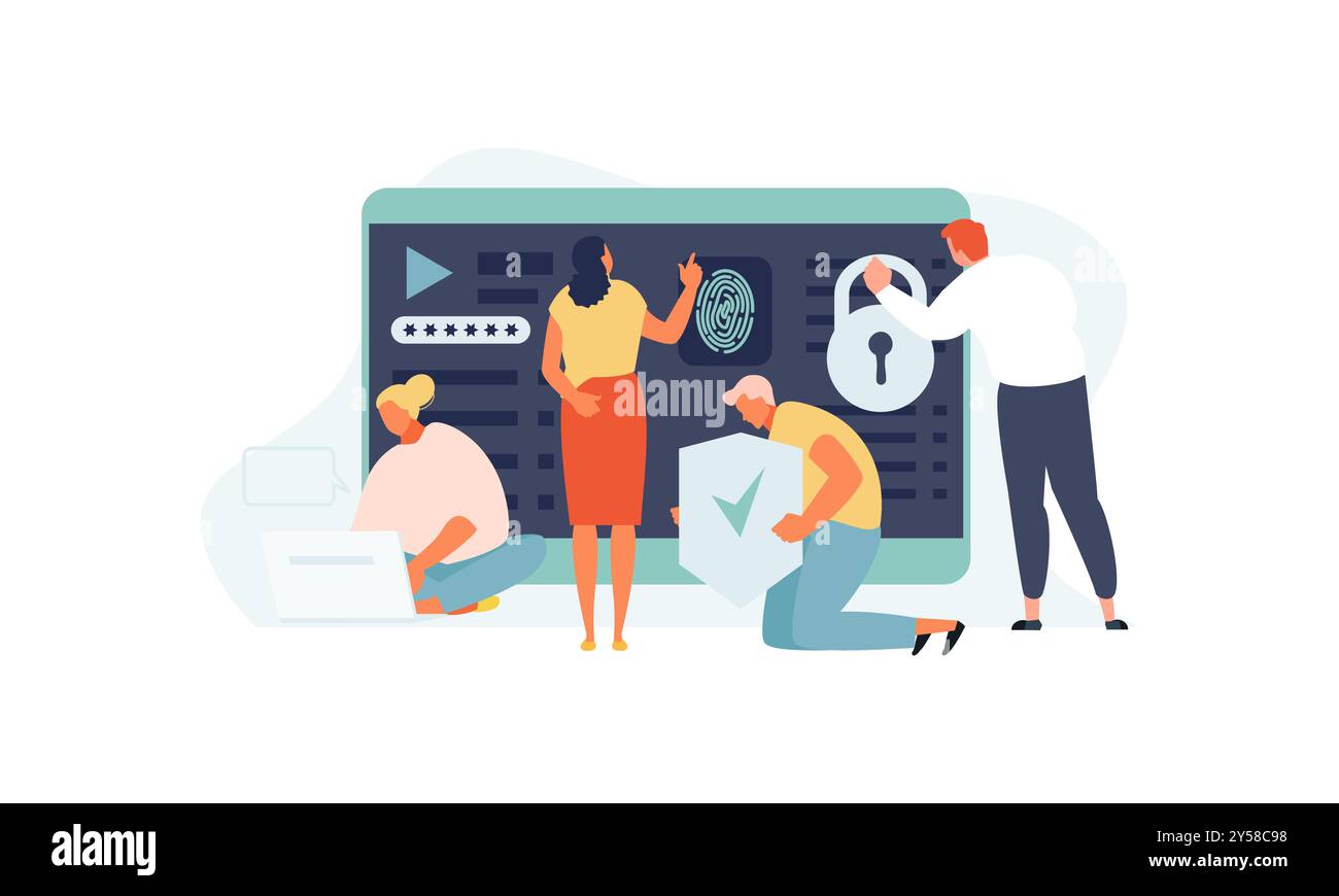 People work with data protection and internet security. Confidentiality ...