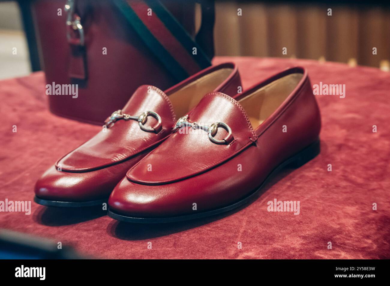 Budapest, Hungary - August 10, 2024: Gucci loafers in a boutique window ...