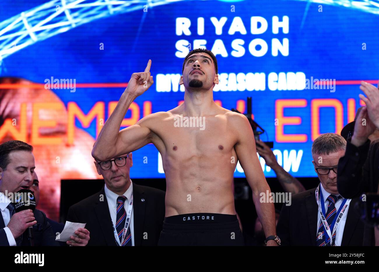 Hamzah Sheeraz during a weigh-in at Trafalgar Square, London. The IBF ...