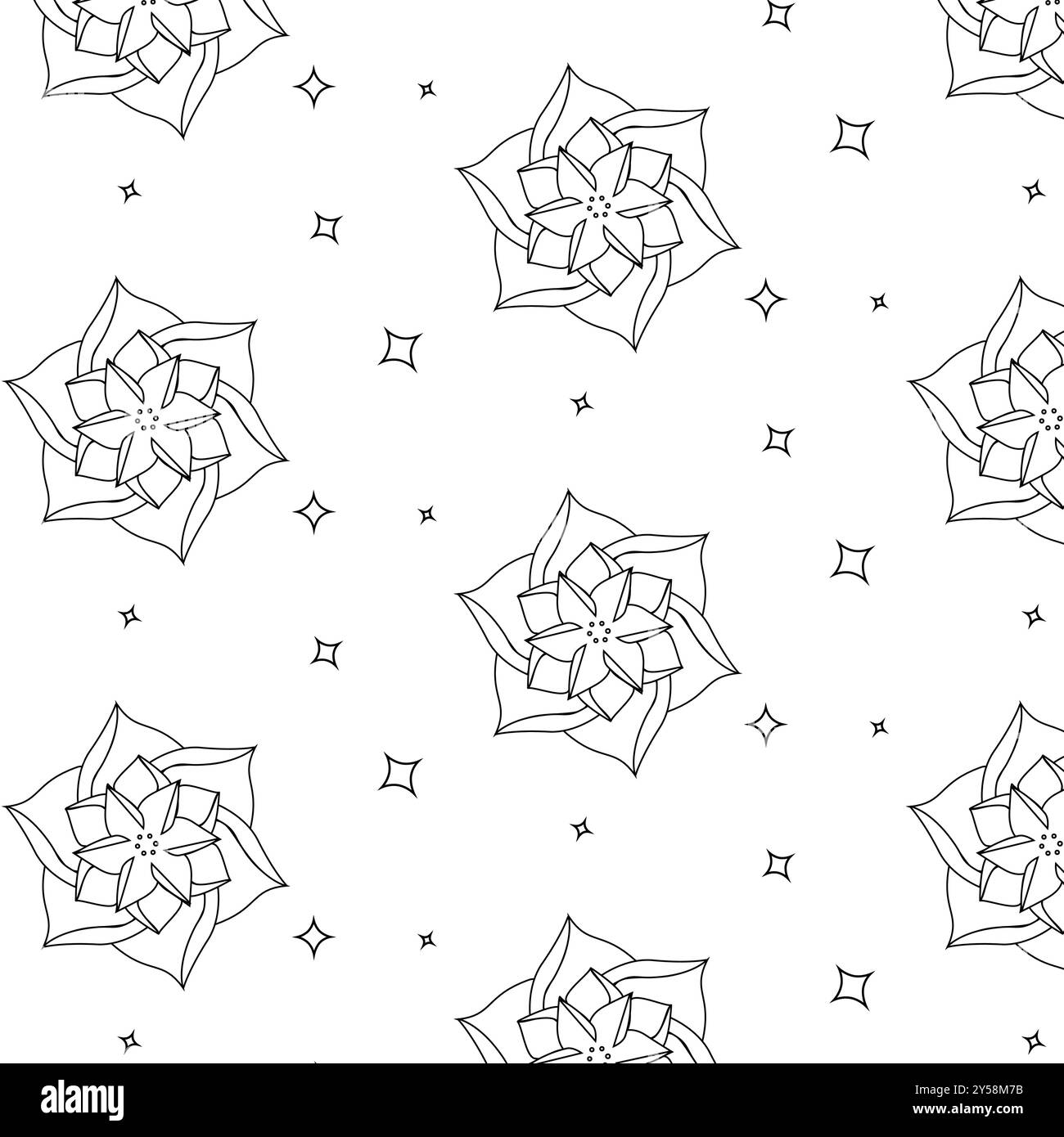 Linear pattern - lotus flower. Lotus flowers pattern. Monotone with ...