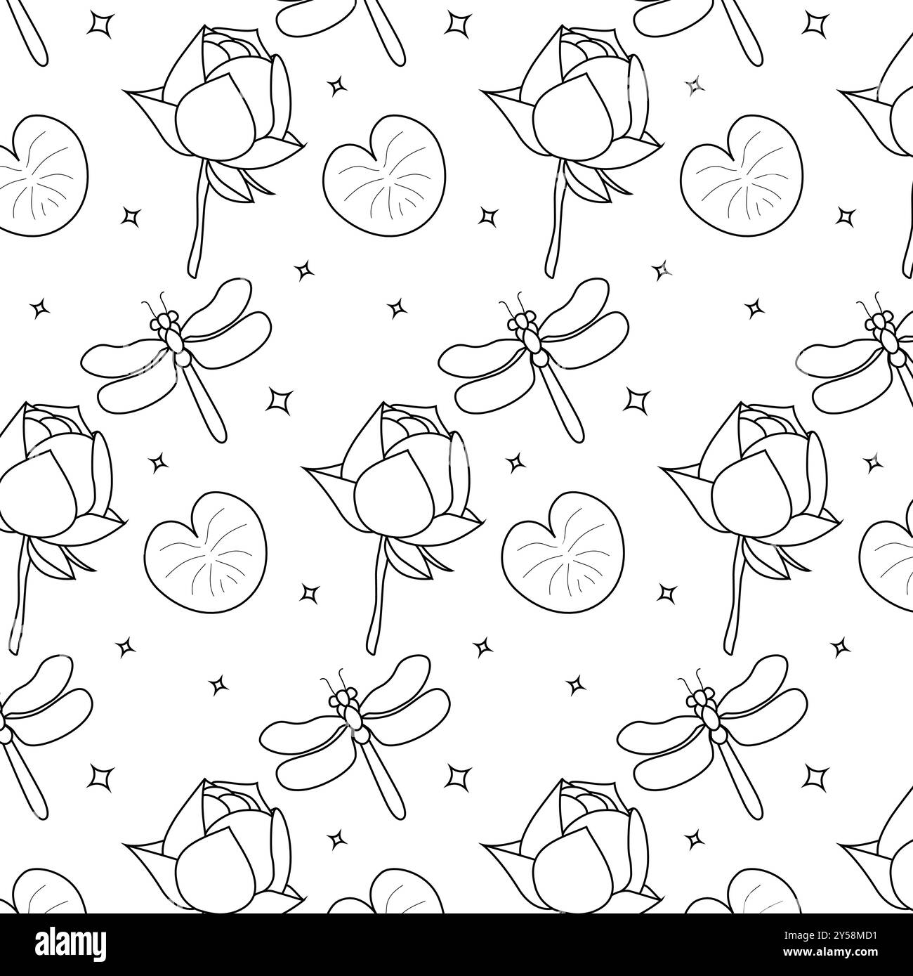 Linear pattern - lotus flower. Lotus flowers pattern. Monotone with ...