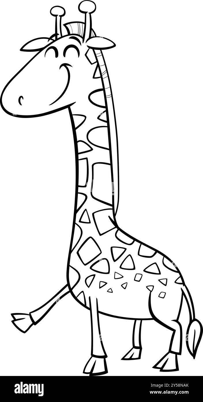 Cartoon illustration of happy giraffe comic animal character coloring ...