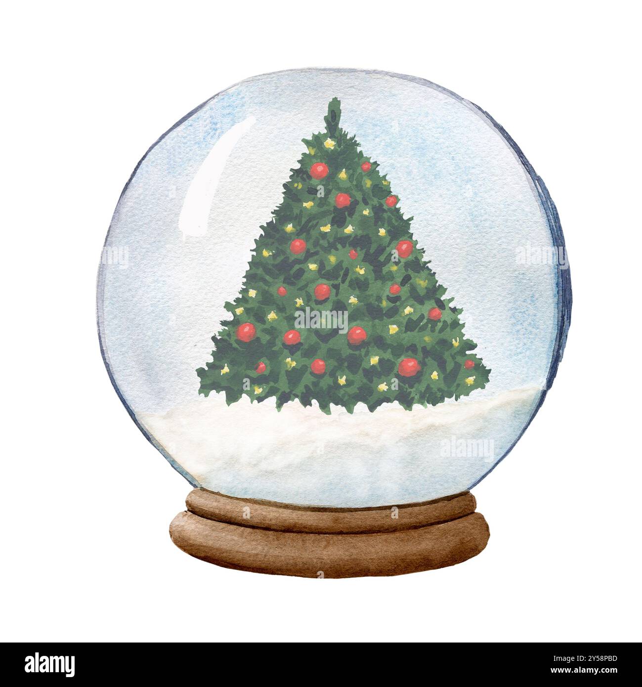 Christmas snow globe with Christmas tree. Watercolor painting on white ...