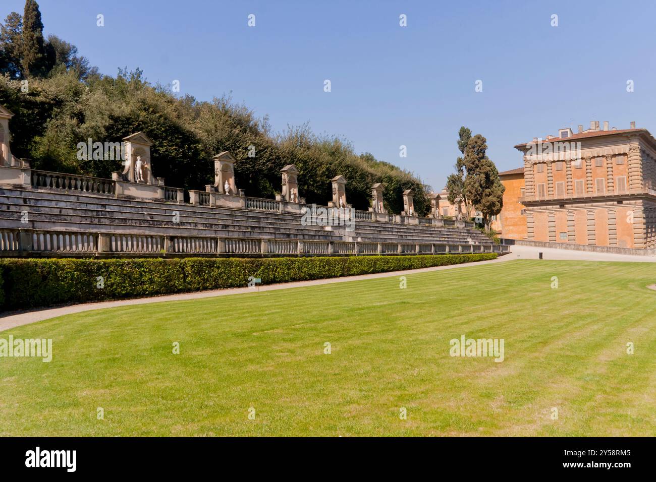 View of the Boboli Amphitheatre and Uffizi Palace. Boboli gardens ...