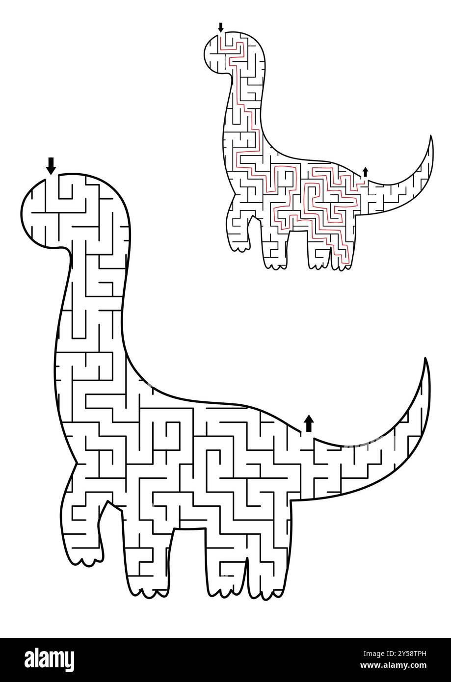 Dinosaur geometrical maze with for kids. Preschool printable activity ...