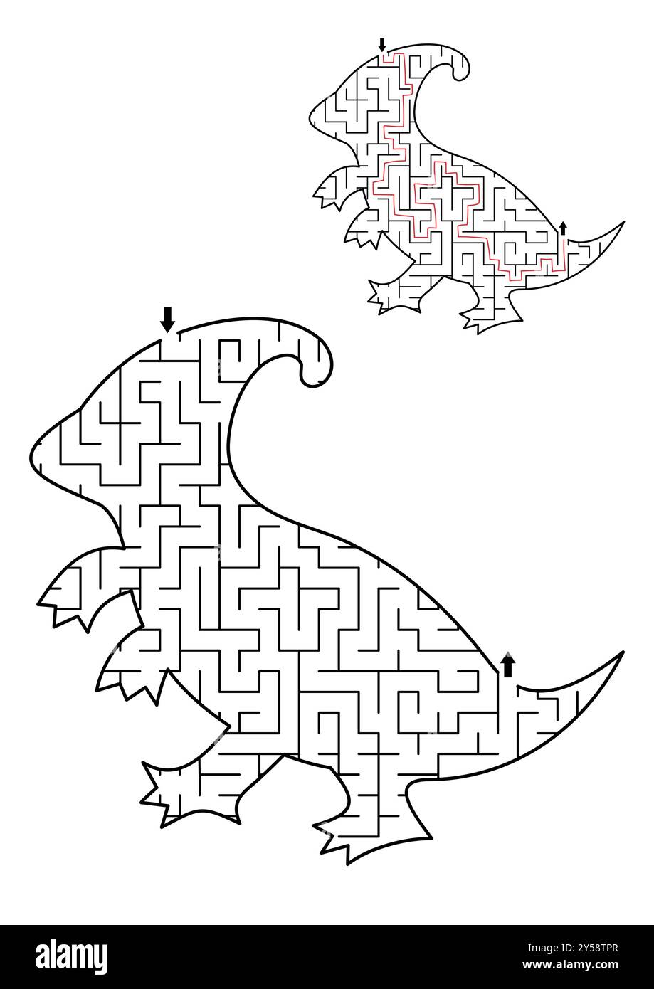 Dinosaur geometrical maze with for kids. Preschool printable activity ...
