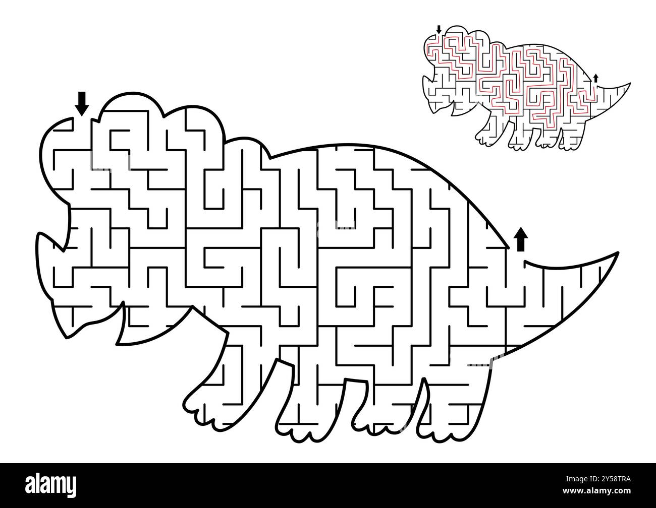 Dinosaur geometrical maze with for kids. Preschool printable activity ...