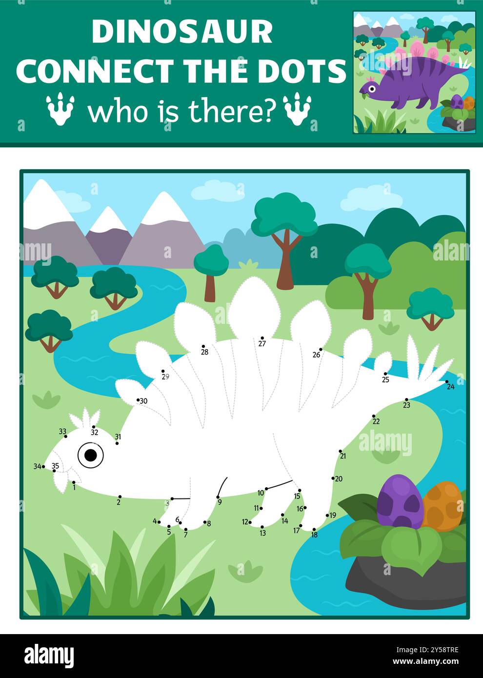 Dinosaur with mountains coloring vector vectors Stock Vector Images - Alamy