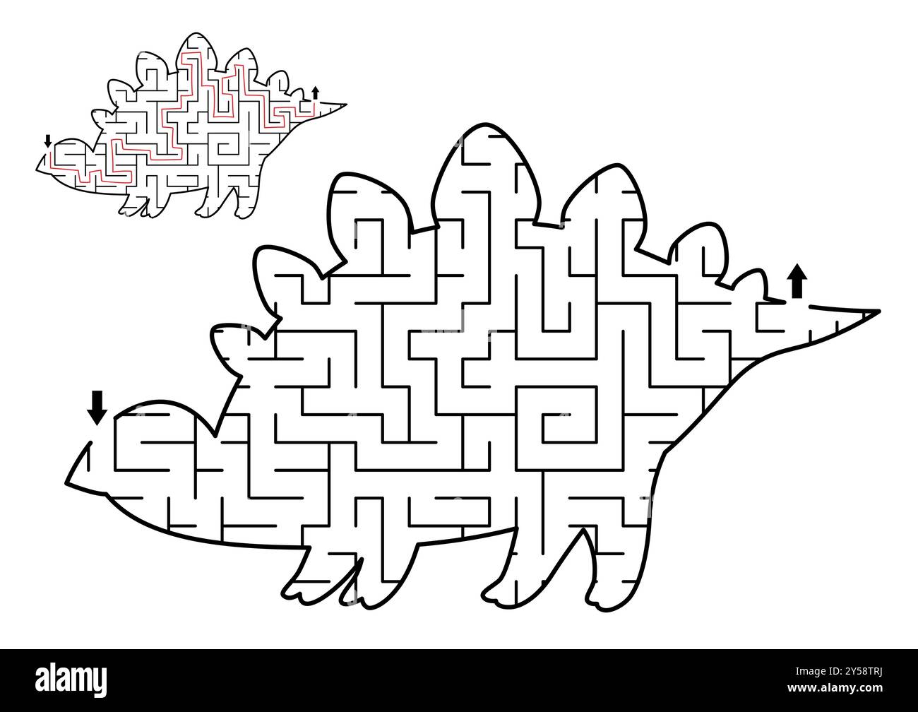 Dinosaur geometrical maze with for kids. Preschool printable activity ...