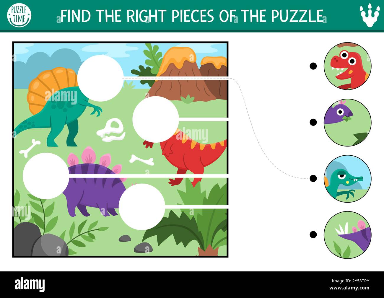 Dinosaur matching activity with T-rex, spinosaurus, stegosaur, volcano ...
