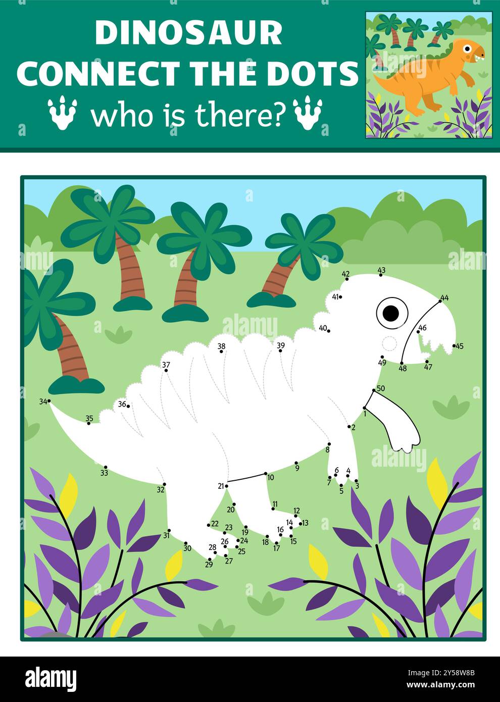 Vector dot-to-dot and color activity with iguanodon, colored ...