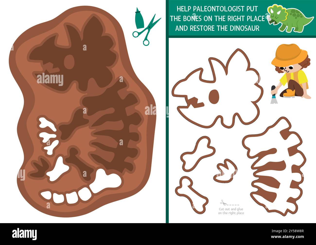 Restore the triceratops skeleton cut and glue activity. Dinosaur ...