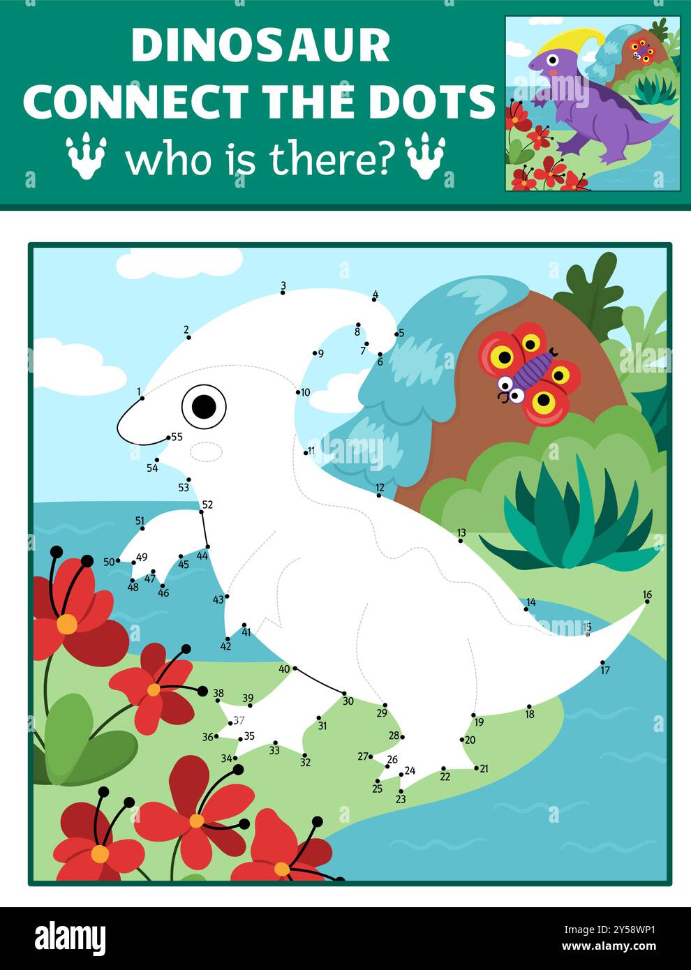 Vector dot-to-dot and color activity with parasaurolophus, colored ...