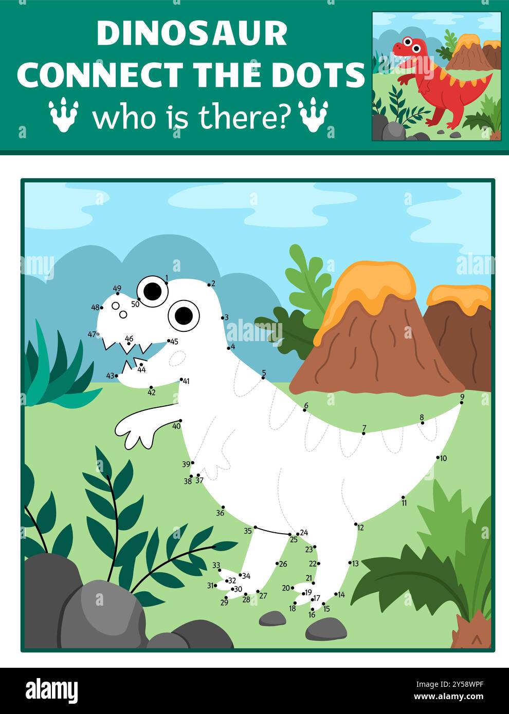 Vector dot-to-dot and color activity with tyrannosaur, colored ...