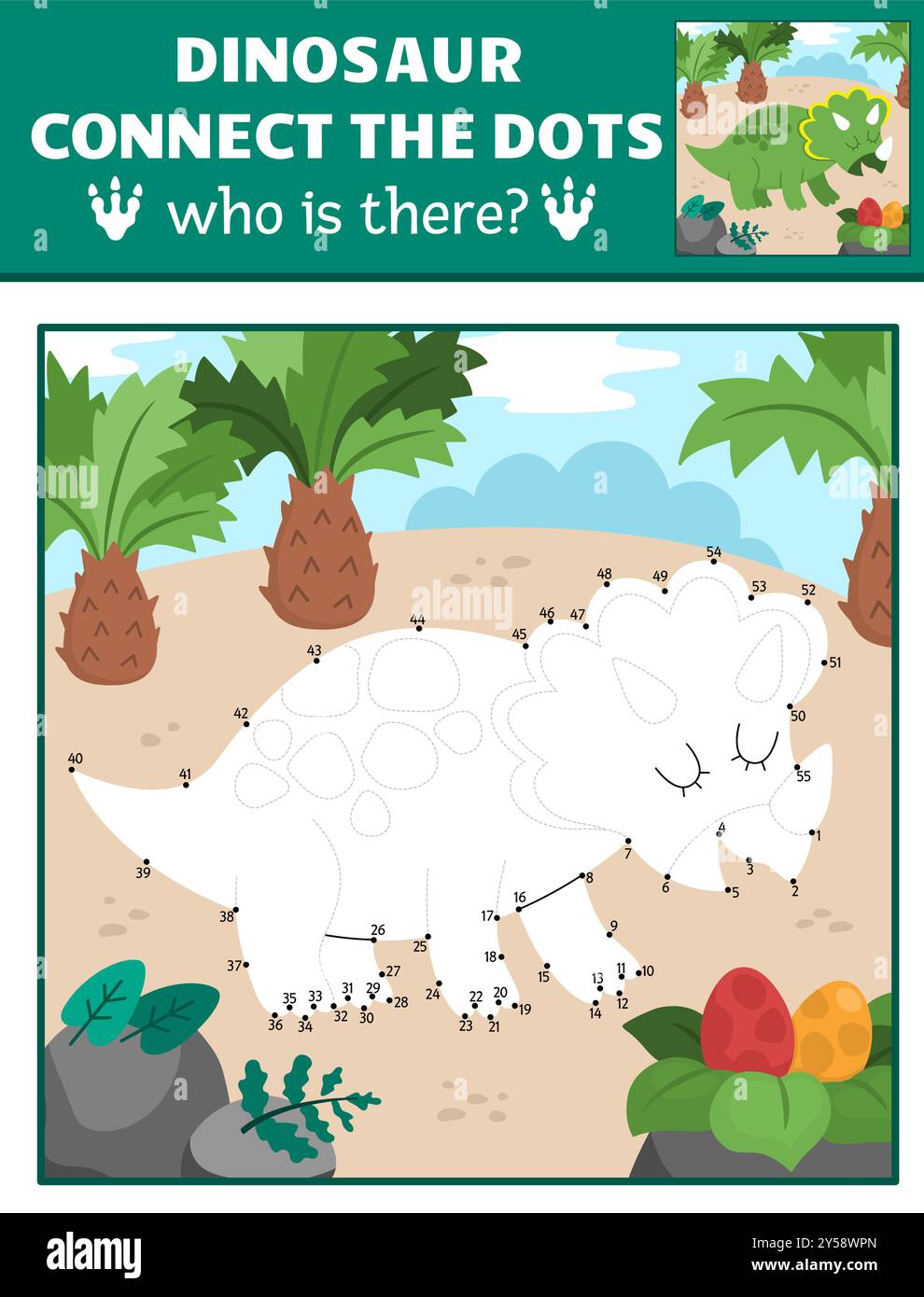 Vector dot-to-dot and color activity with triceratops, colored ...