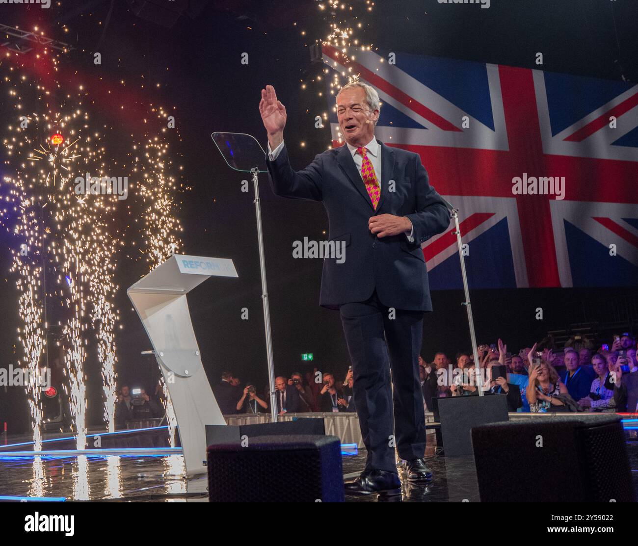 Birmingham, UK. 20th Sep, 2024. Nigel Farage leaders speech REFORM UK ...