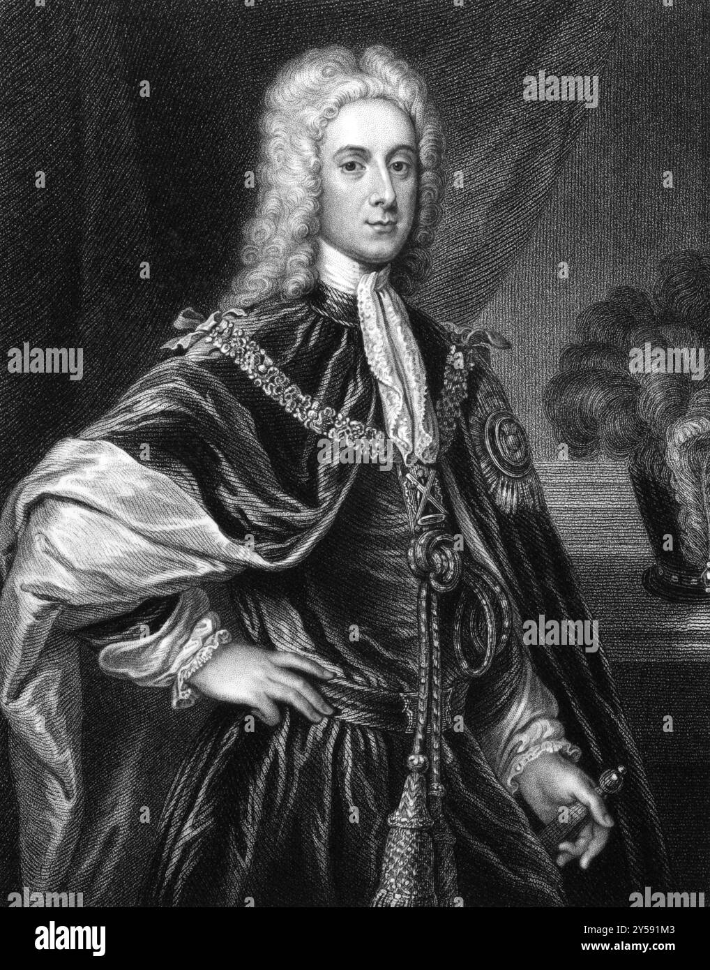 John Campbell, 2nd Duke of Argyll (1678-1743) on engraving from 1830 ...