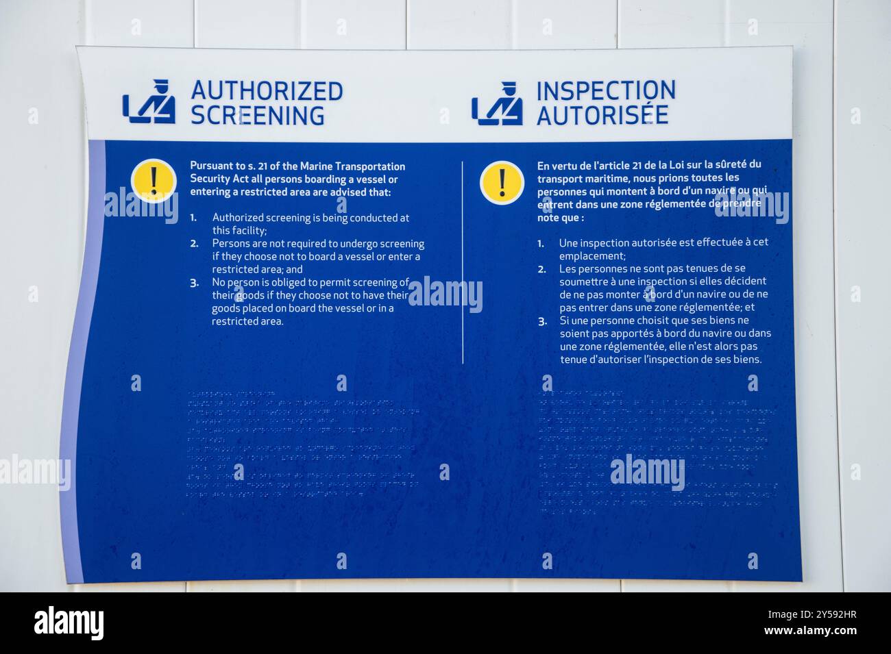 Authorized screening sign at the Marine Atlantic Terminal in Argentia ...