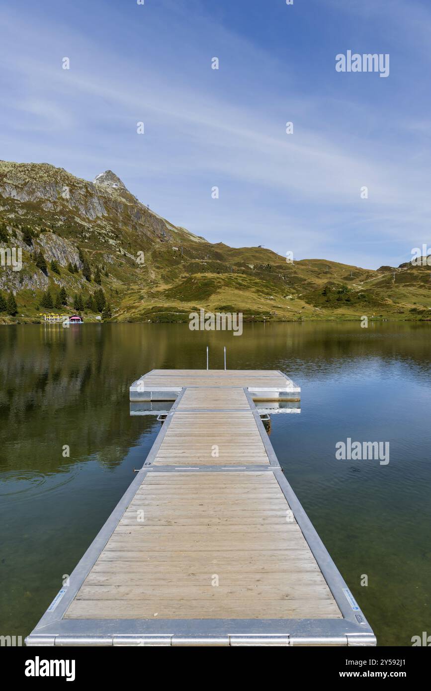 Bettmersee, mountain lake, alpine lake, footbridge, bathing jetty ...
