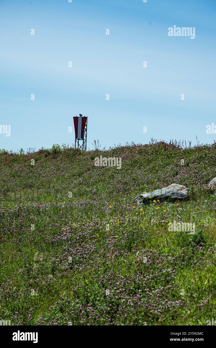 Navigation range markers on the beach in Argentia, Placentia ...