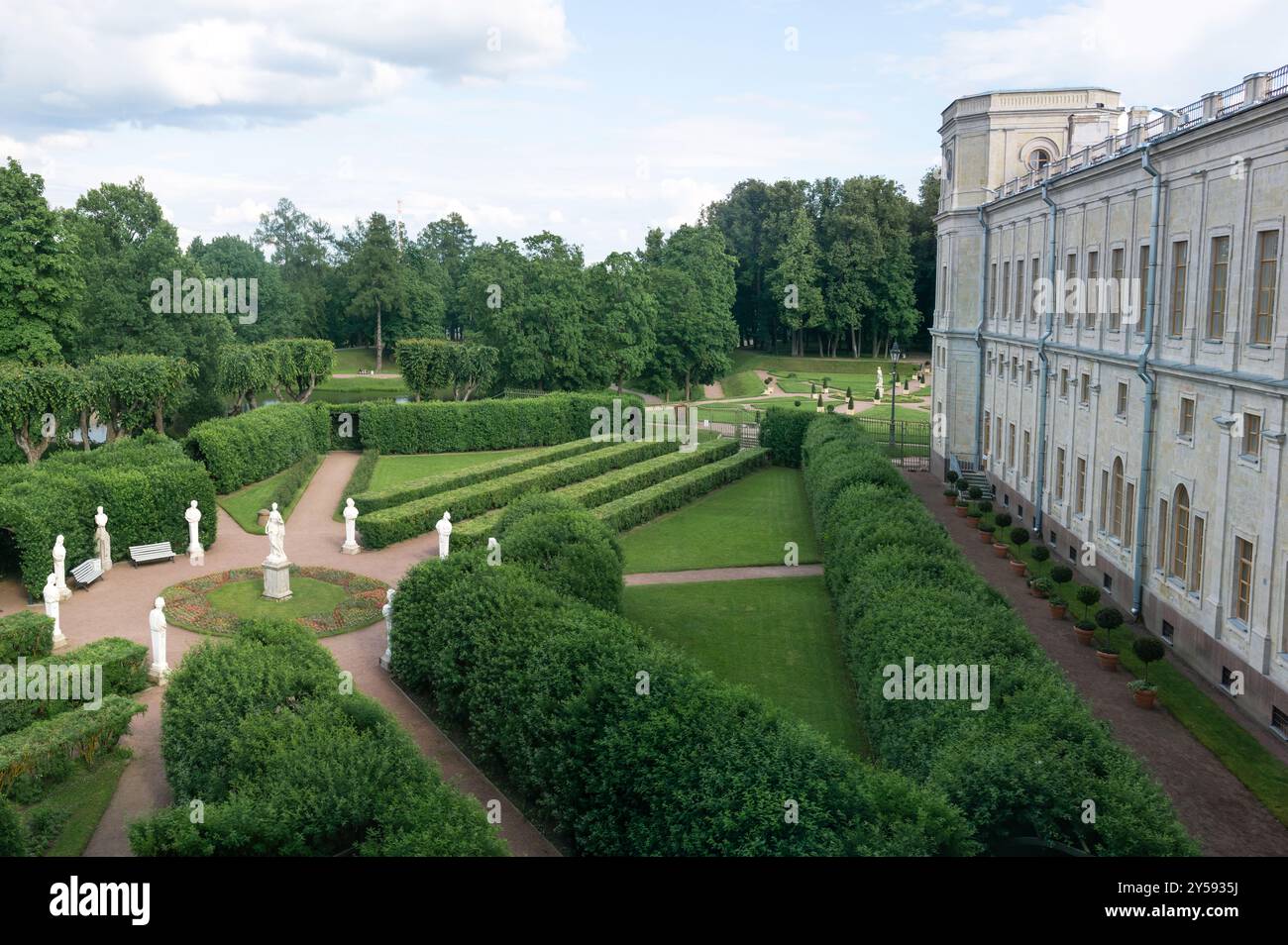 Gatchina, Russia - June 15, 2024: view from the window of the park of ...