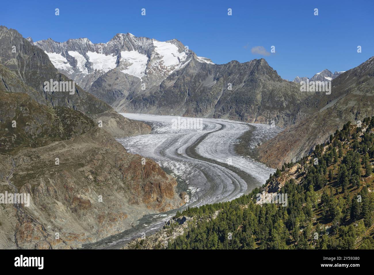 Aletsch glacier, glacier tongue, panorama, climate change, decline ...