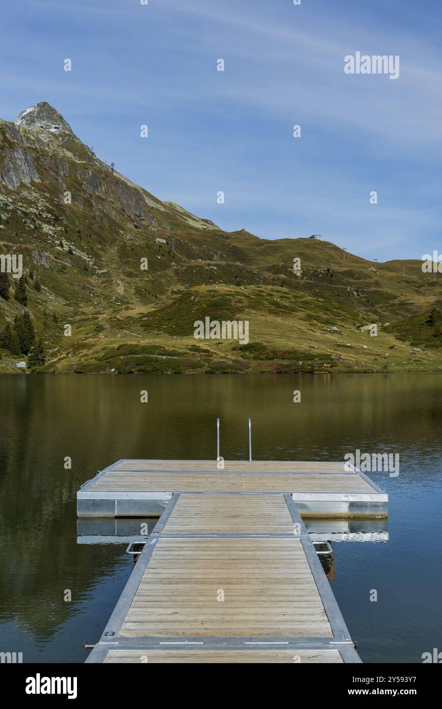 Bettmersee, mountain lake, alpine lake, footbridge, bathing jetty ...