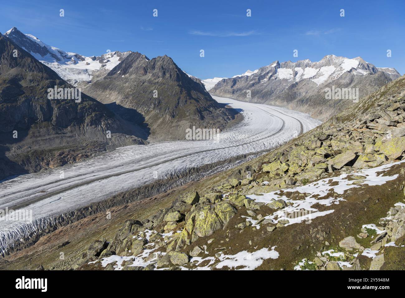 Aletsch glacier, glacier tongue, panorama, climate change, decline ...