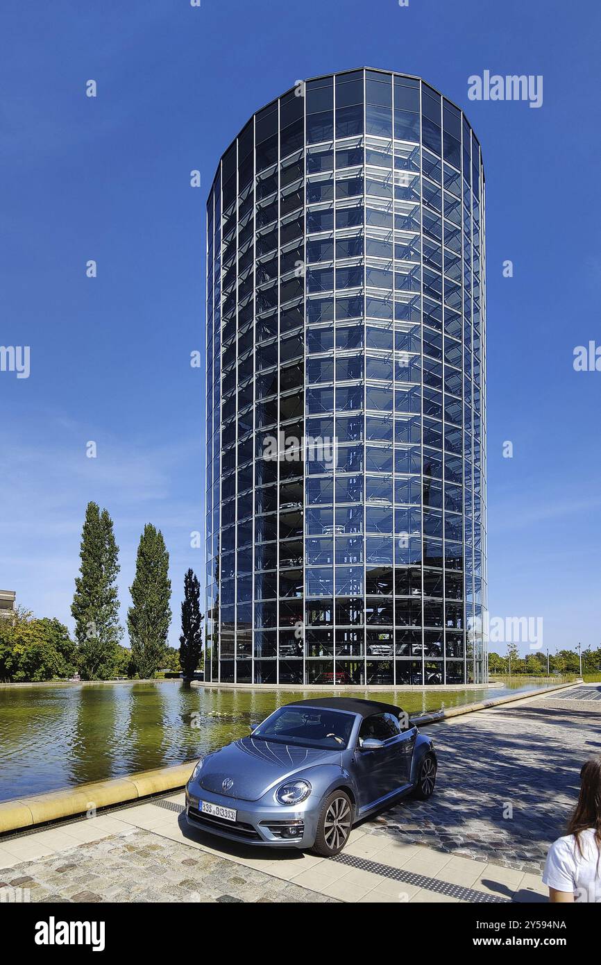A VW car with car tower for the delivery of new cars on the grounds of ...